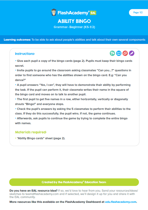 Ability Bingo - FlashAcademy