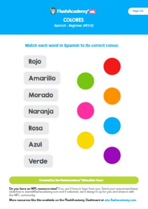Spanish: Colours Worksheet - FlashAcademy