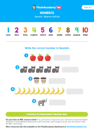 Spanish: Numbers Worksheet - FlashAcademy