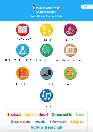 German: School Subject Gap Fill - FlashAcademy