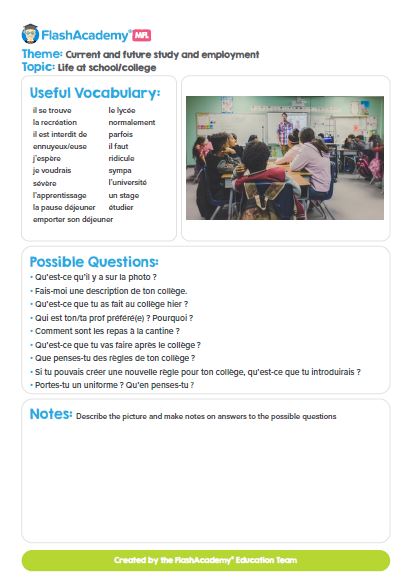 Home Learning for French: Work & School - FlashAcademy