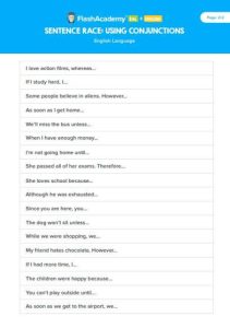 Sentence race: Using conjunctions - FlashAcademy®