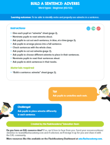 Build A Sentence Adverbs | EAL Grammar Resources - FlashAcademy®