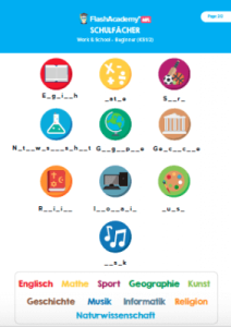 German: School Subject Gap Fill - FlashAcademy®