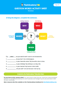 Question Words Activity Sheet - Free EAL Resources - FlashAcademy®
